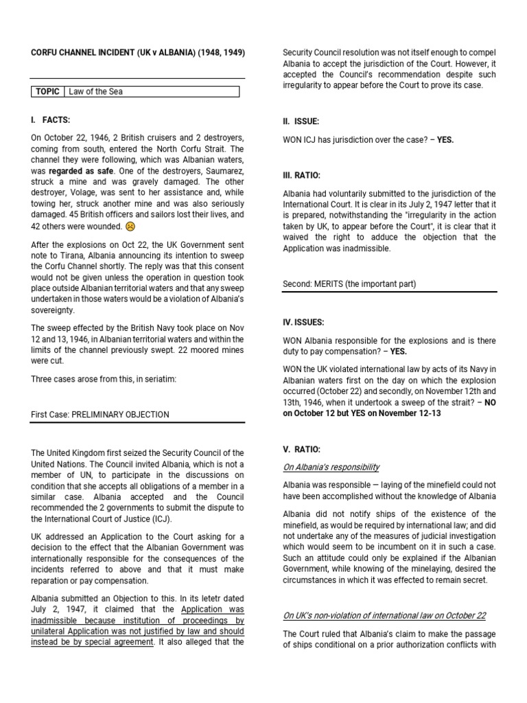 Corfu Channel Case (UK V Albania) (Marchan) | PDF | Social Institutions ...