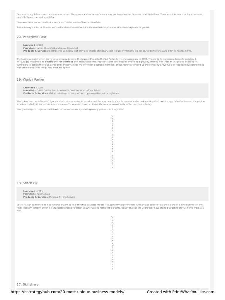 20 Unique Business Models for Growth | PDF