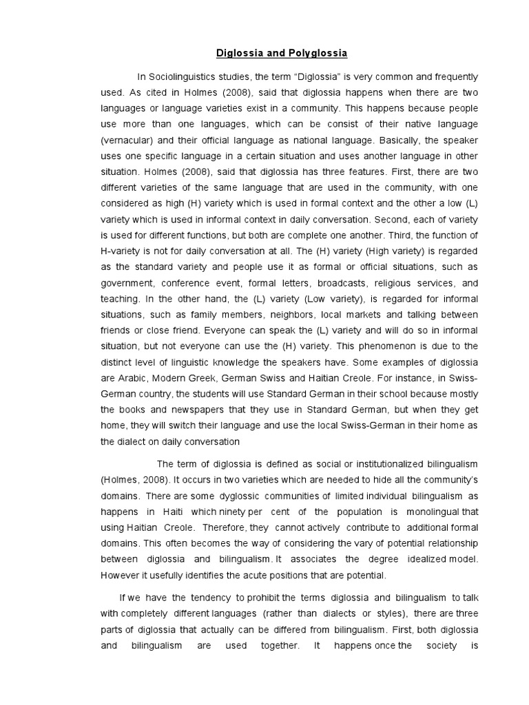 Sociolinguistics: Diglossia & Polyglossia | PDF | Language Varieties ...