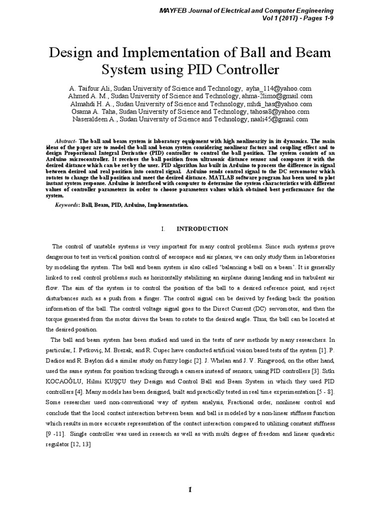 Design and Implementation of Ball and Beam System Using PID Controller ...