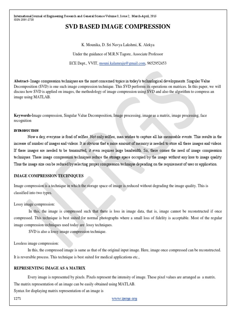 SVD Based Image Compression | PDF | Data Compression | Matrix (Mathematics)
