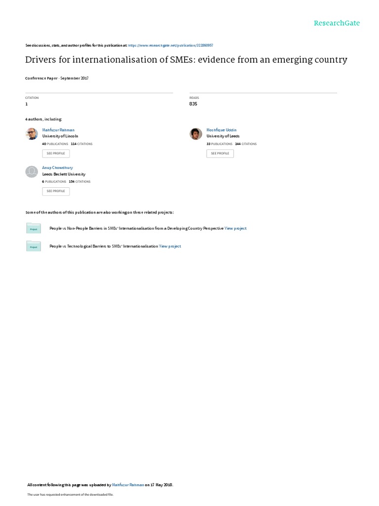 Drivers For Internationalisation of Smes: Evidence From An Emerging ...