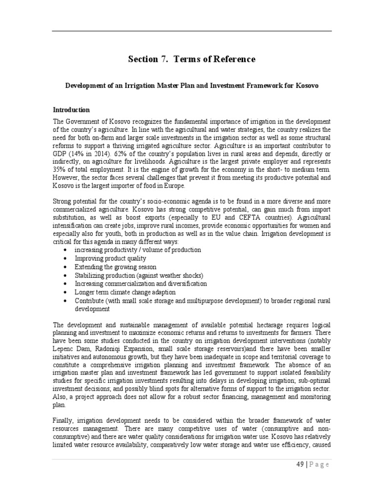 TOR Irrigation Master Plan KS | PDF | Sustainability | Geographic ...