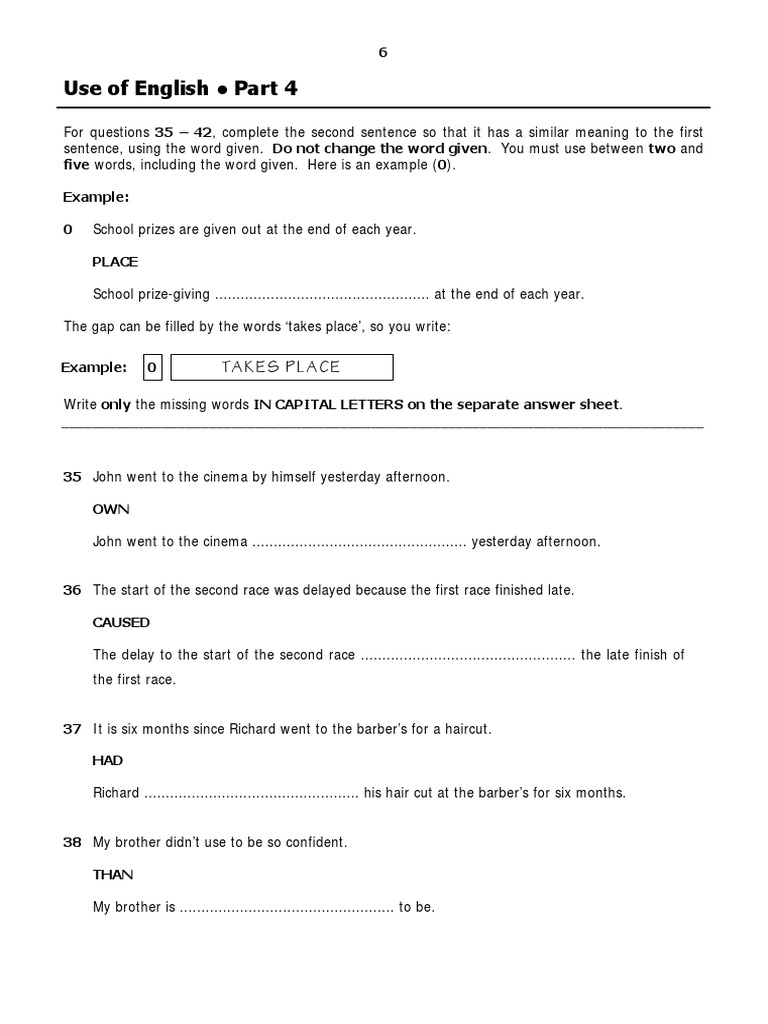 Use of English Part 4: Takes Place | PDF