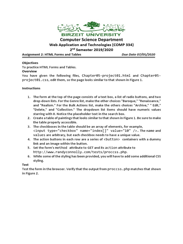 Computer Science Department: Web Application and Technologies (COMP 334) 2 Semester 2019/2020 ...