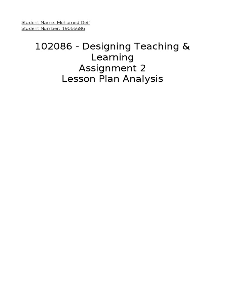 Designing Teaching Learning Assignment 2 - Lesson Plan | PDF | Lesson ...