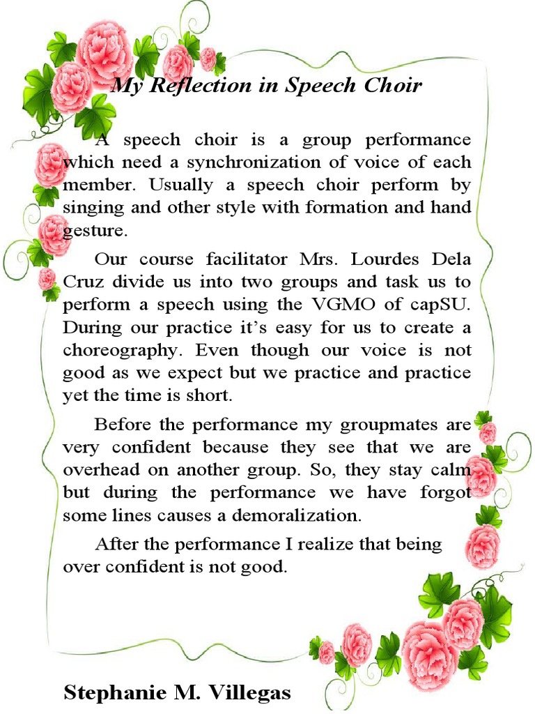 My Reflection in Speech Choir: Stephanie M. Villegas | PDF