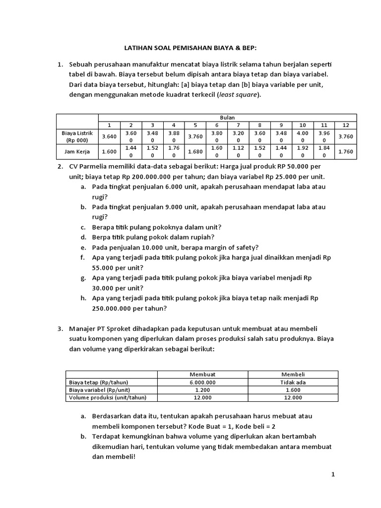 2d. Soal latihan-BEP - Seleksi | PDF