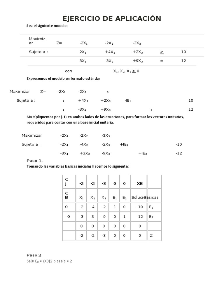 Ejercicio de Aplicación Dual Simplex | PDF | Matemáticas discretas | Programación de computadoras