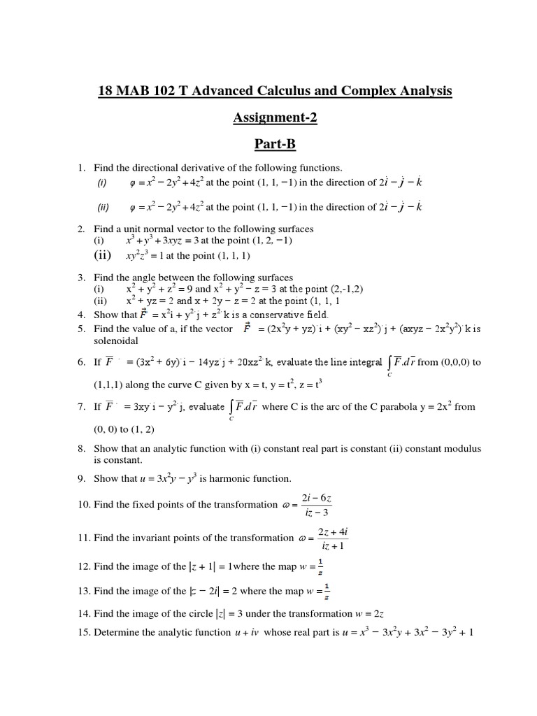 Advanced Calculus and Complex Analysis Tasks | PDF | Multivariable ...