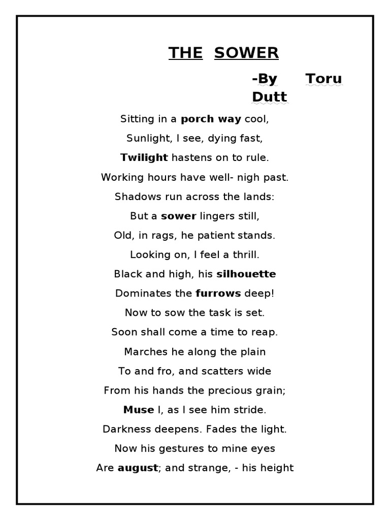 The Sower: -By Toru Dutt | Poetry