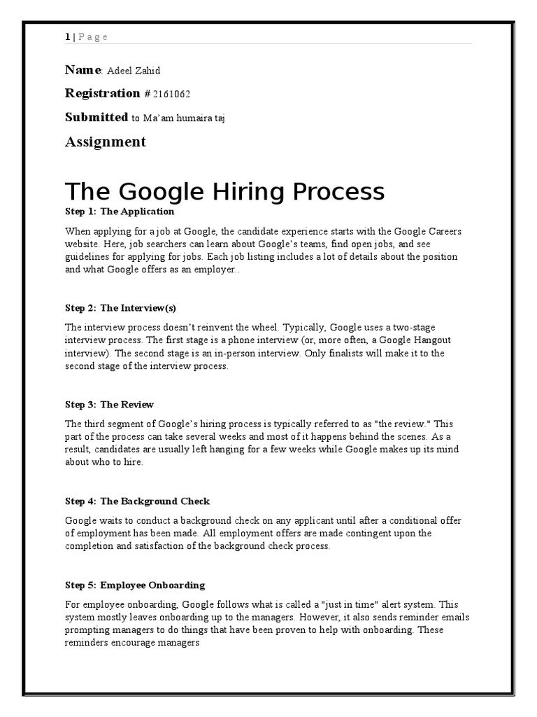 The Google Hiring Process: Assignment | PDF | Background Check | Interview