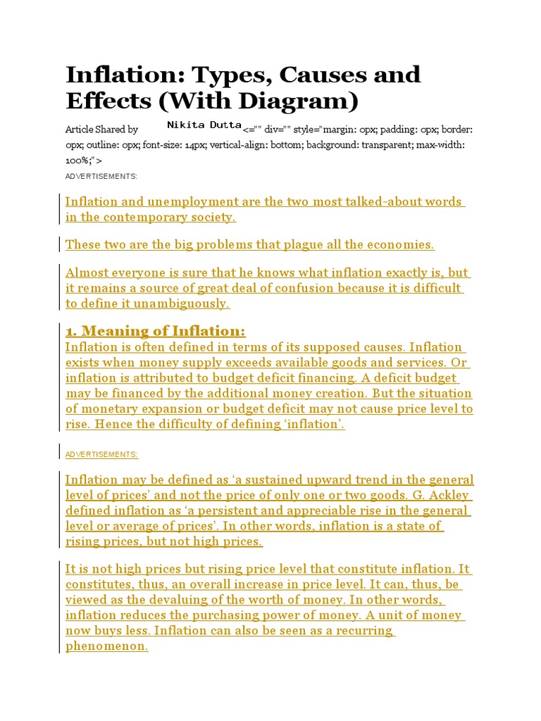 Inflation: Types, Causes and Effects (With Diagram) | PDF | Aggregate ...