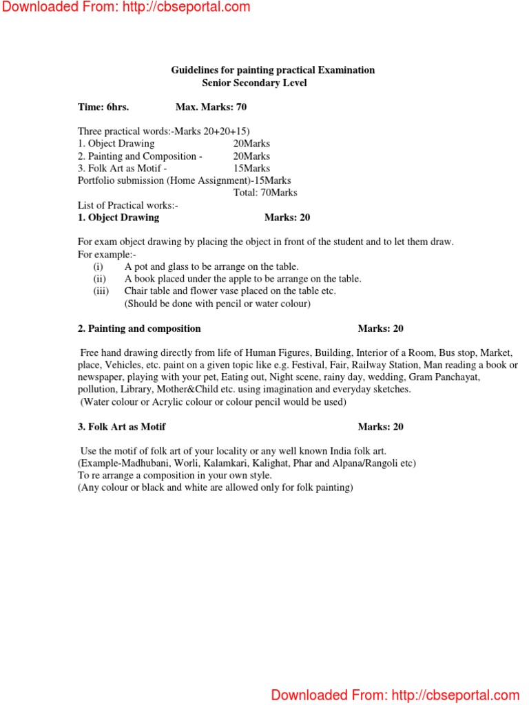 NIOS Sample Practical Paper of Painting Senior Secondary | PDF ...