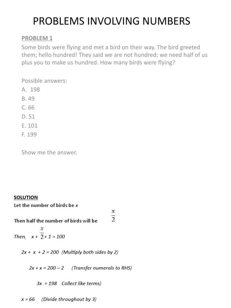 Problems Involving Numbers: Problem 1 | Download Free PDF | Nature