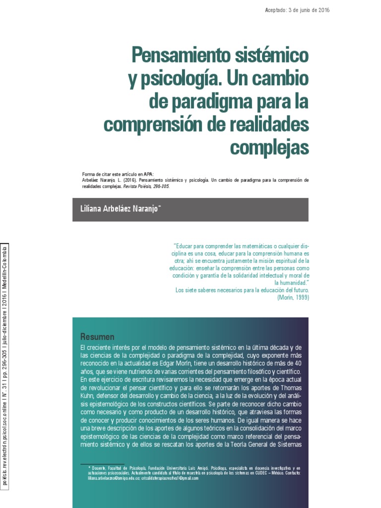 L3 Pensamiento Sistemico y Psicologia PDF | PDF | Paradigma | Complejidad