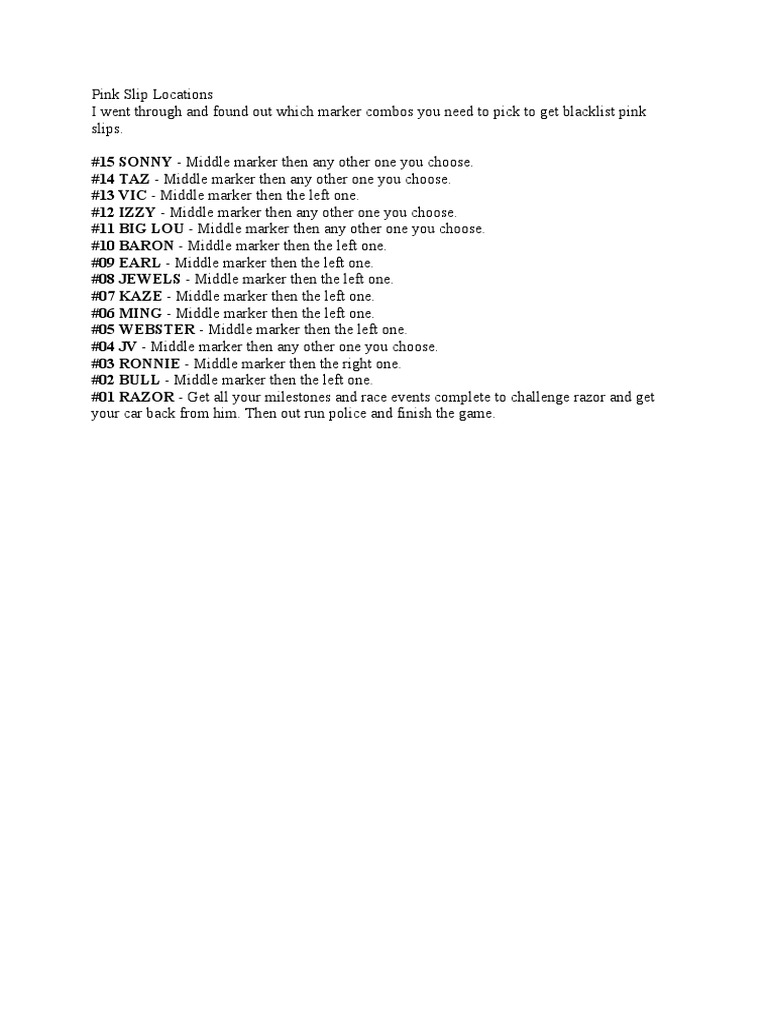 Pink Slip Marker Guide | PDF