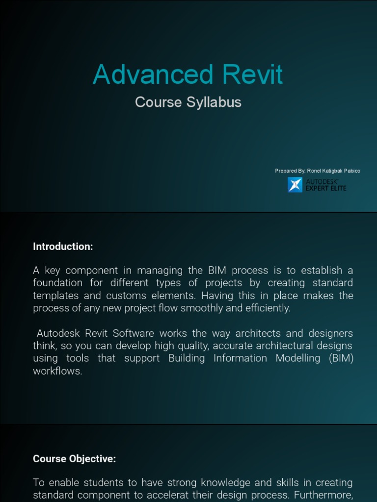 Advanced Revit Course Syllabus | PDF