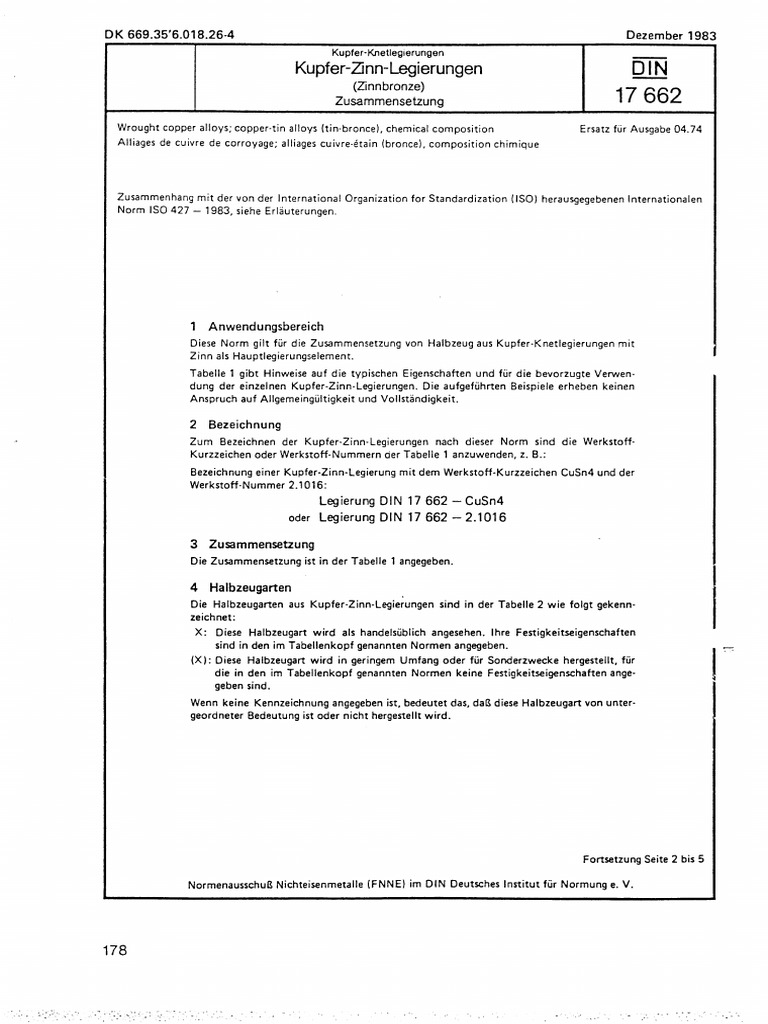 DIN 17662-1983 KupLegierungen PDF | PDF