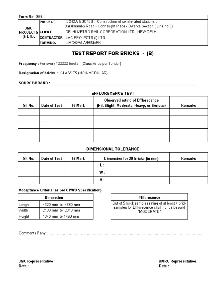 Construction Materials Testing Report for Delhi Metro Rail Project ...