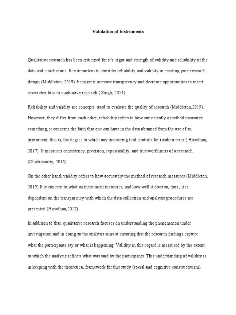 Validation Of Instruments Sample Download Free Pdf Validity