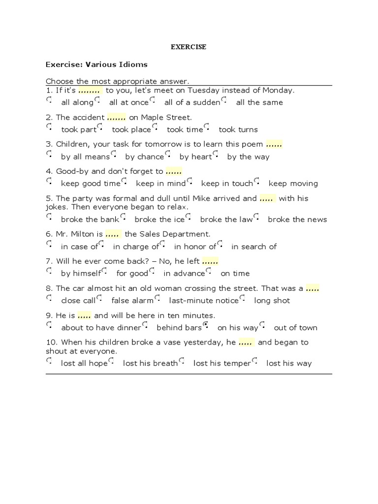 Exercise English Idioms | PDF