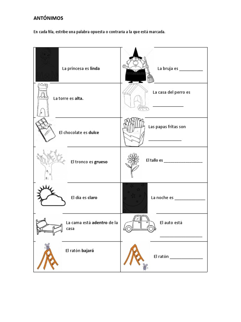 Actividades de Antónimos para Niños | PDF