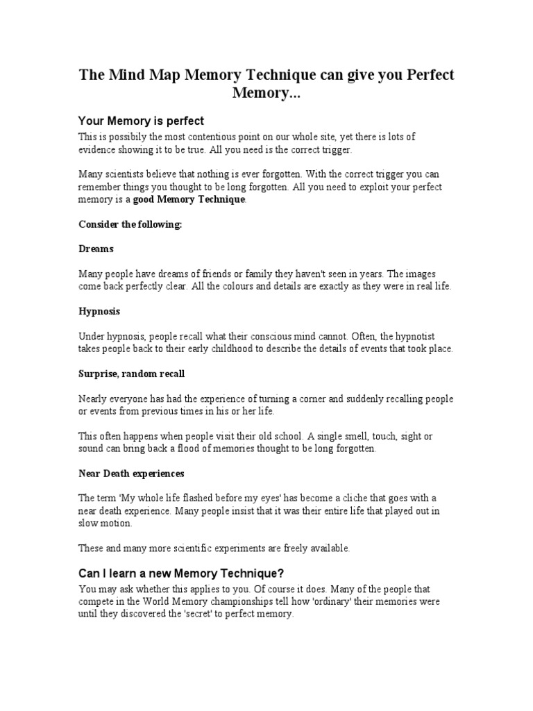 10.the Mind Map Memory Technique Can Give You Perfect Memory | PDF ...