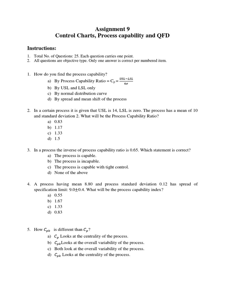 Control Charts, Process Capability and QFD Analysis | PDF | Standard ...