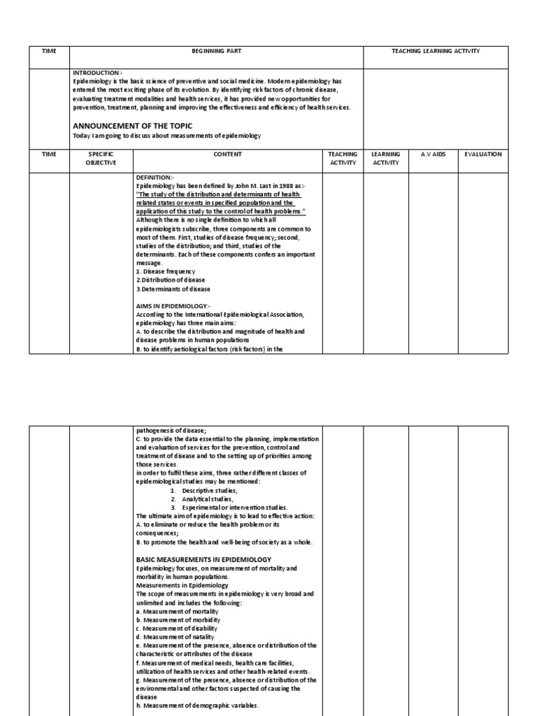 Epidemiology Lesson Plan | PDF | Epidemiology | Mortality Rate