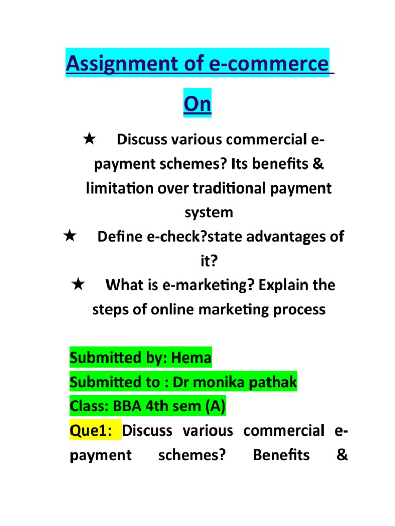 1stassignment of E-Commerce (Hema) | PDF | Digital Marketing | Cheque