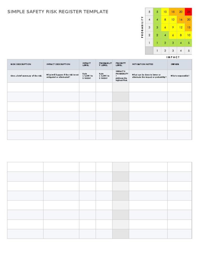 Simple Safety Risk Register Template | PDF