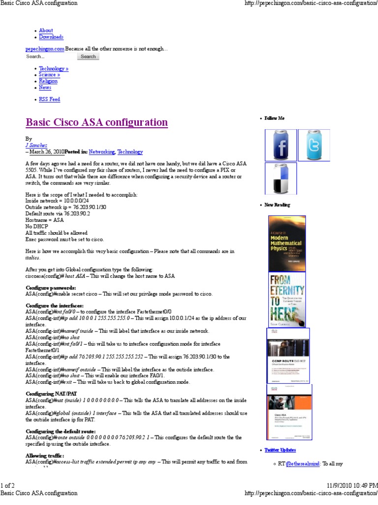 Basic Cisco ASA Configuration | PDF | Ip Address | Router (Computing)