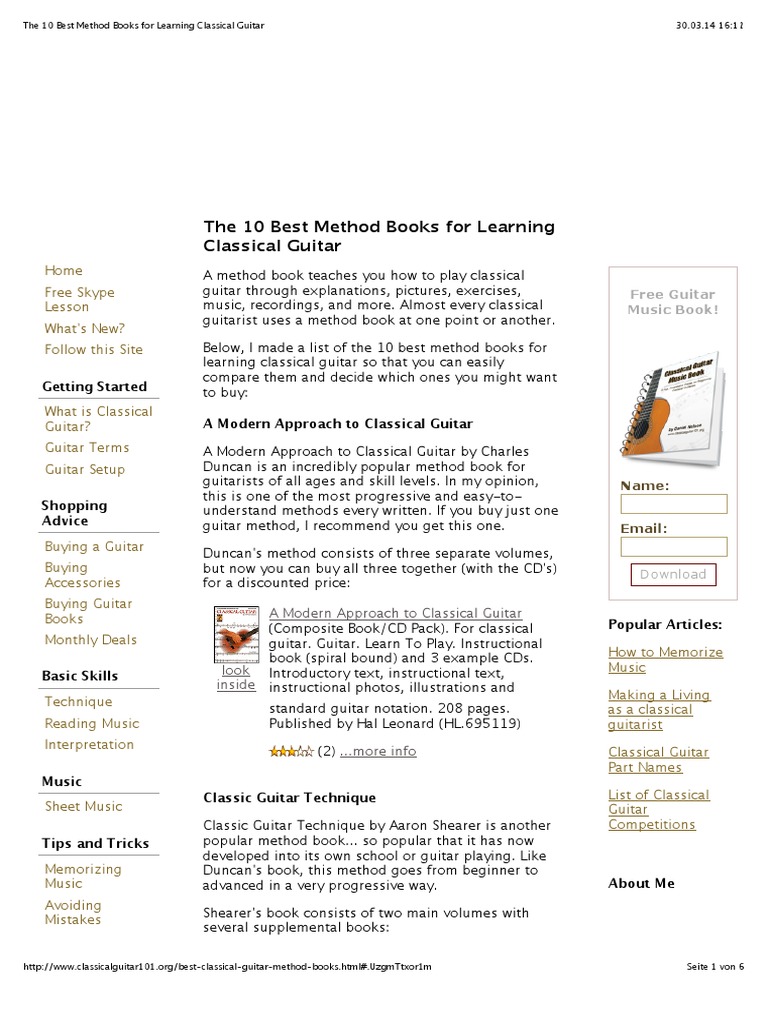 The 10 Best Method Books For Learning Classical Guitar PDF | PDF ...