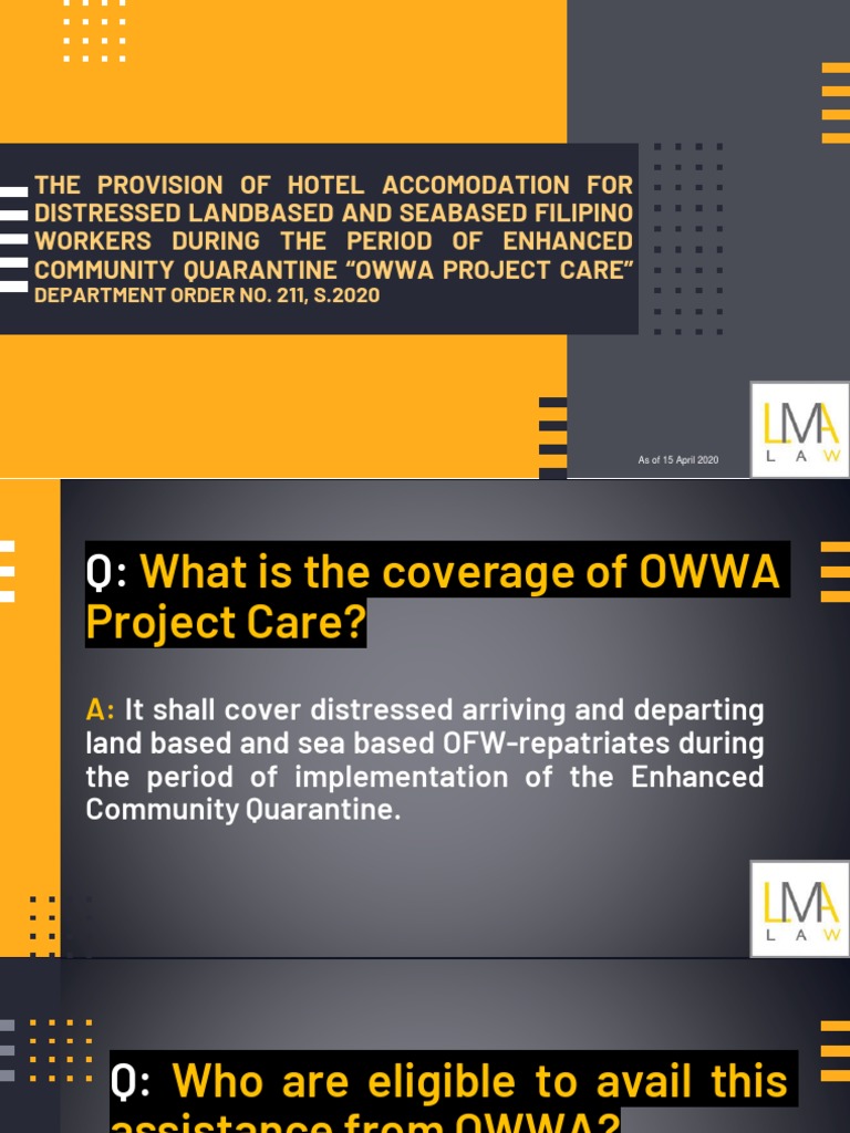 LMA Law OWWA Project Care - FAQs (As of 15 April 2020) PDF | PDF ...