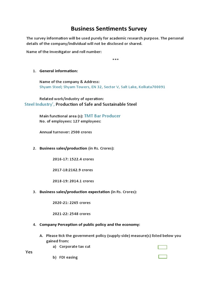 Business Sentiments Survey Analysis | PDF | Business | Finance & Money ...