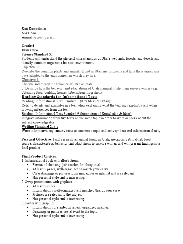 4th Grade Animal Research Project Guide | PDF | Essays | Graphics