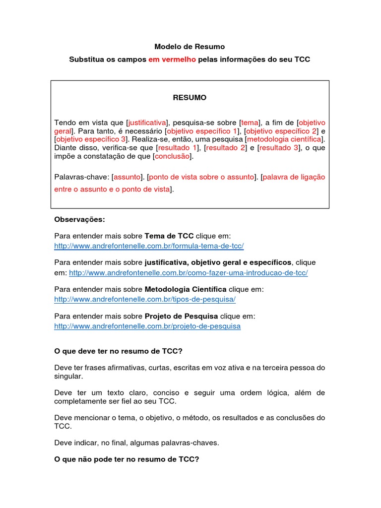 Modelo De Resumo Para Tcc Pdf Método Científico Science
