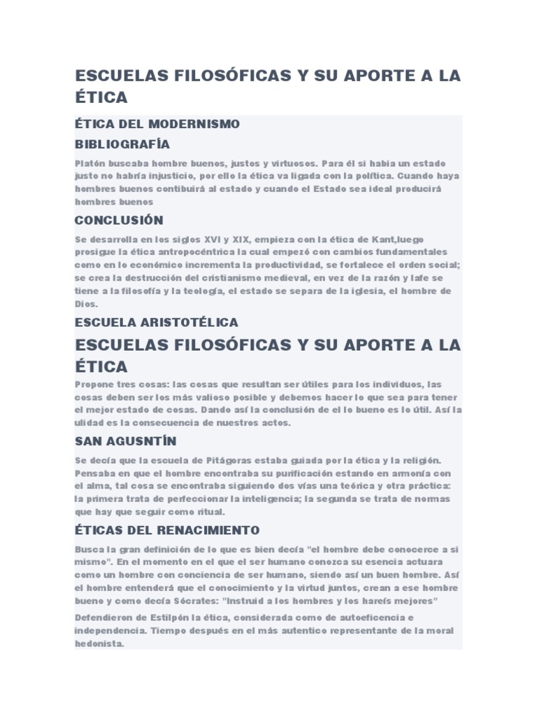 Escuelas Filosóficas y Su Aporte A La Ética | PDF | Hedonismo | Moralidad