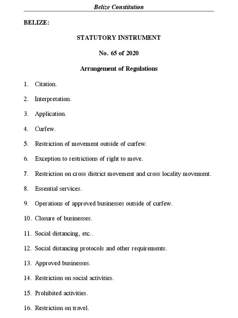 Belize Emergency Powers Regulations 2020 | PDF | Quarantine | State Of ...