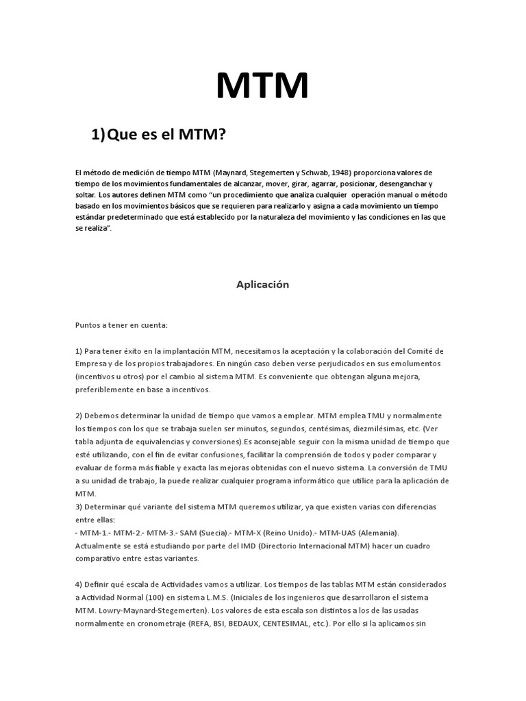 1) Que Es El MTM?: Aplicación | PDF | Herramientas | Medición