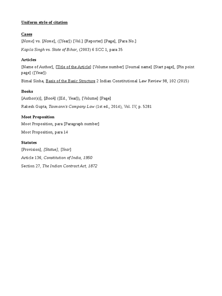 Kapila Singh vs. State of Bihar, (2003) 6 SCC 1, para 35: Uniform Style of Citation Cases | PDF