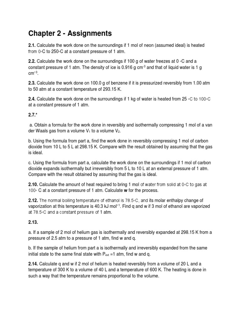 Asignment - Chapter 2 | Download Free PDF | Gases | Enthalpy