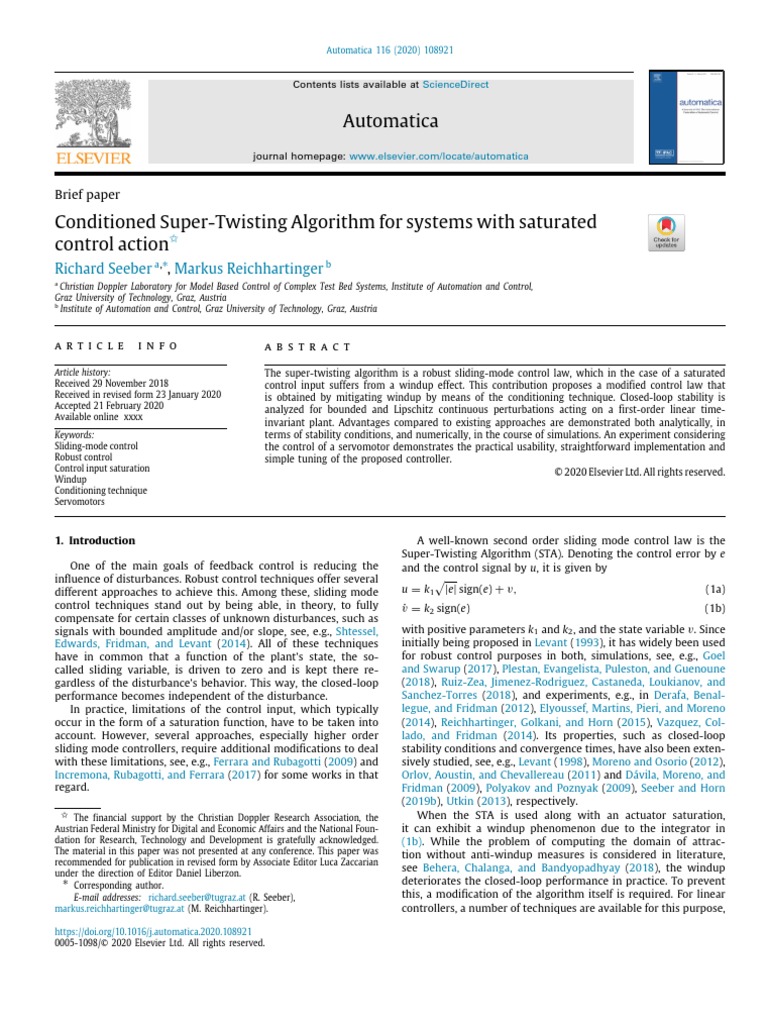 Automatica: Richard Seeber Markus Reichhartinger | PDF | Control Theory ...