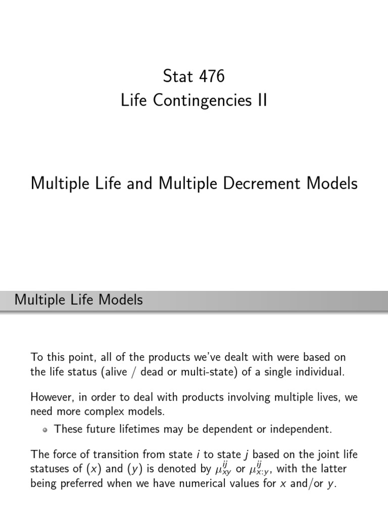 Stat 476 Life Contingencies II | PDF | Applied Mathematics | Teaching ...