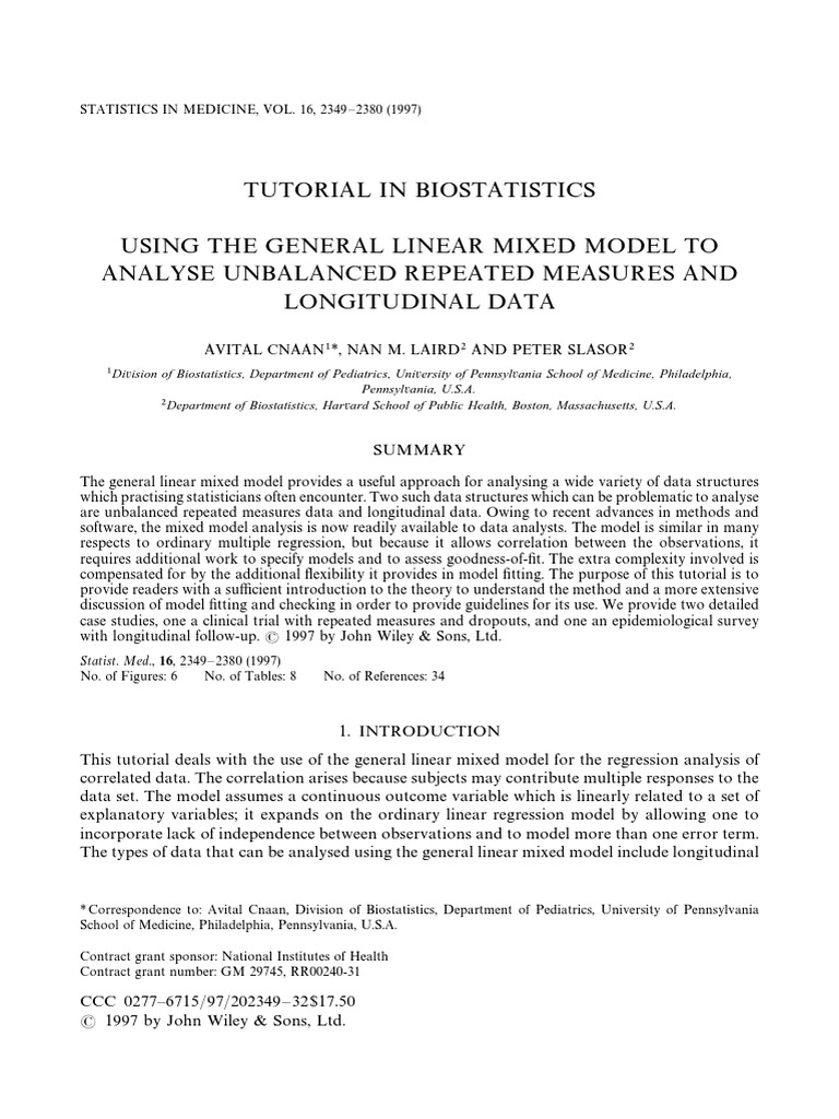 Tutorial in Biostatistics Using The General Linear Mixed Model To ...