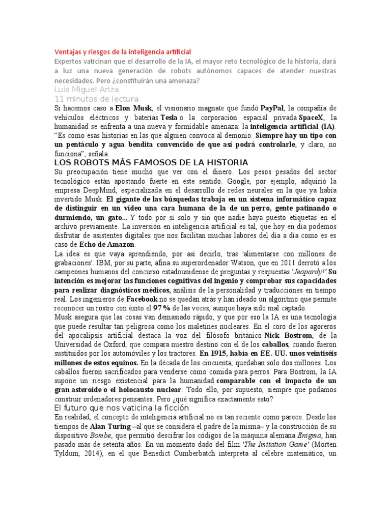 Ventajas y Riesgos de La Inteligencia Artificial | PDF | Inteligencia ...