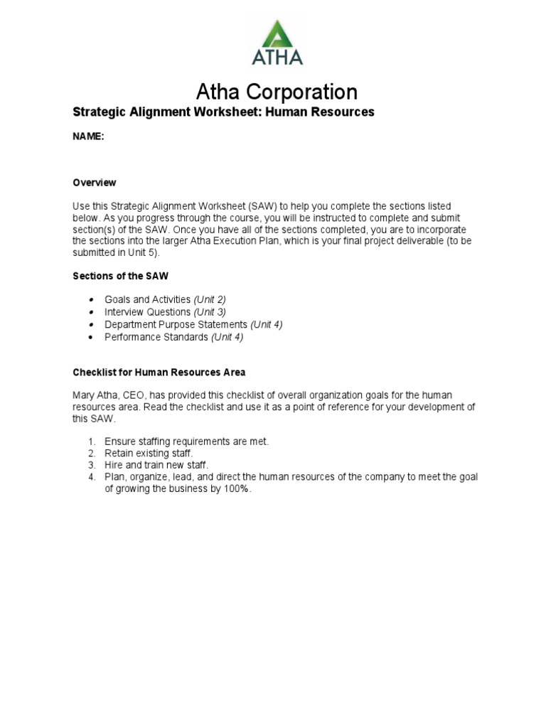 CF - Human - Resources - Strategic - Alignment - Worksheet - SAW - Unit ...