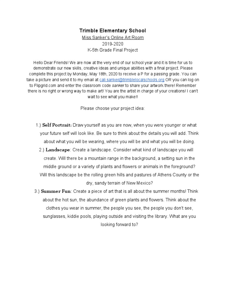Trimble Elementary Art Project Guide | PDF