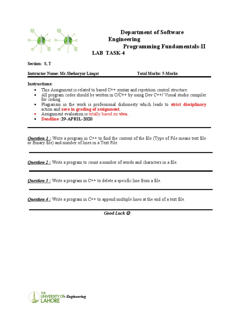 C++ Programming Lab Assignment Tasks | PDF